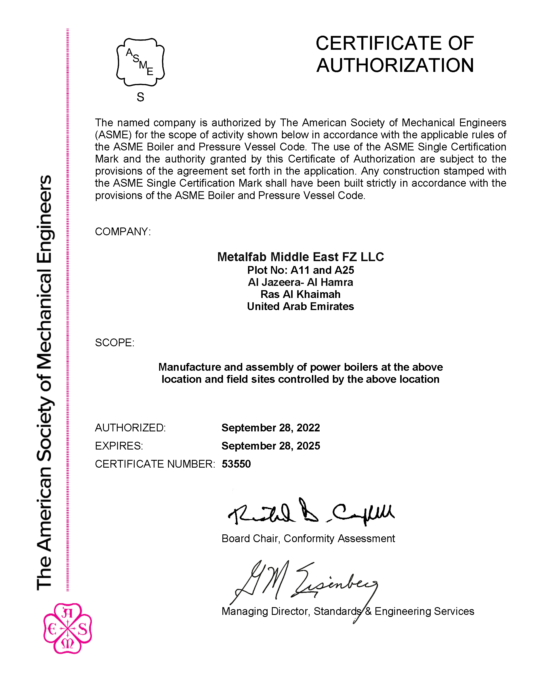 Our Certifications - METALFAB E&C