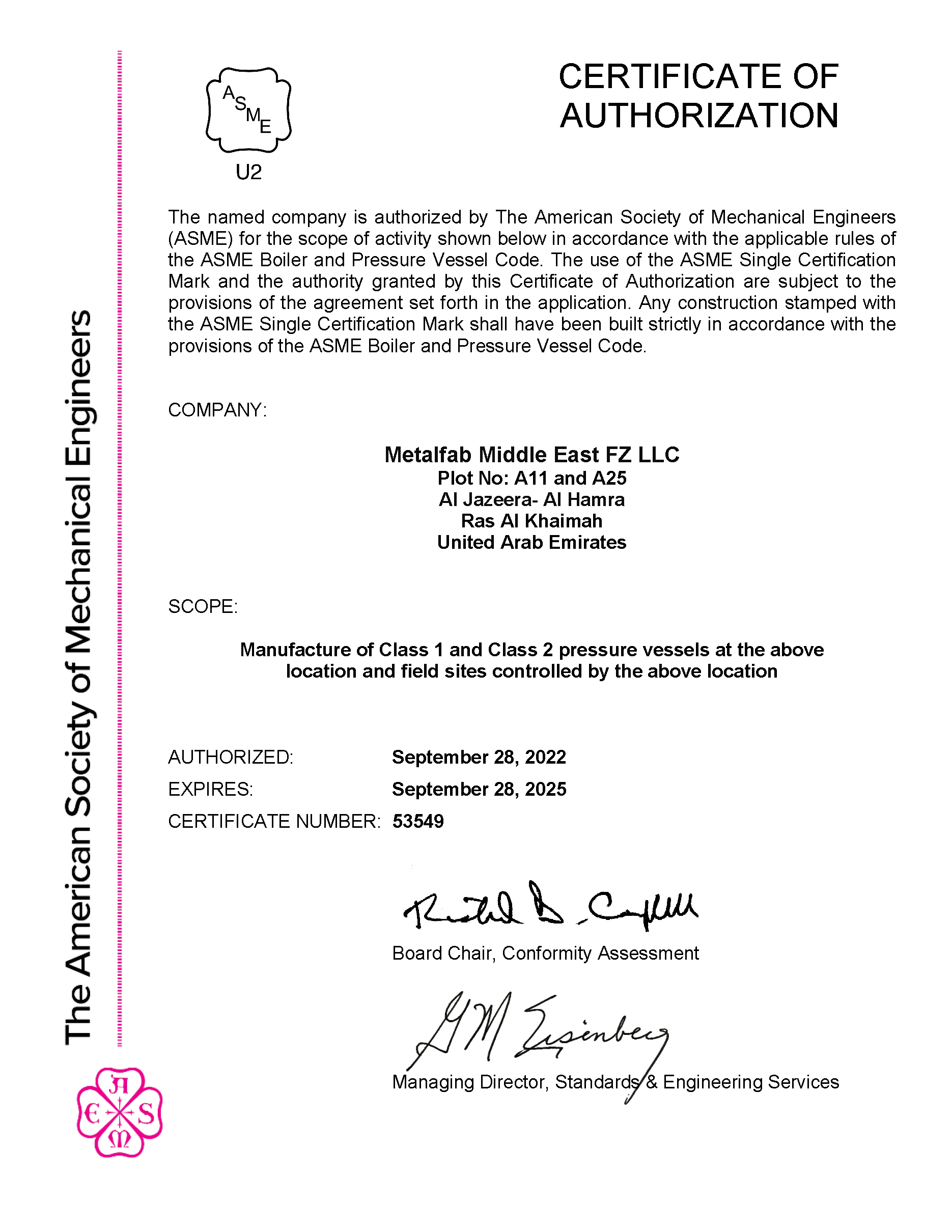 Our Certifications - METALFAB E&C